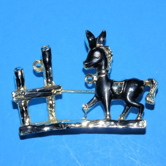 Jewelry | Vintage Donkey Fence Brooch Pin Horse Saddle Rhinestone Black ...